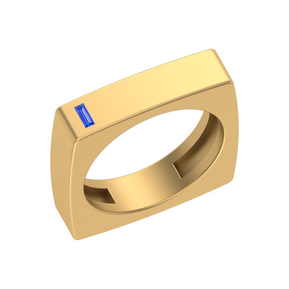 Ceylon Baggette Sapphire square gents ring | Temple & Grace UK