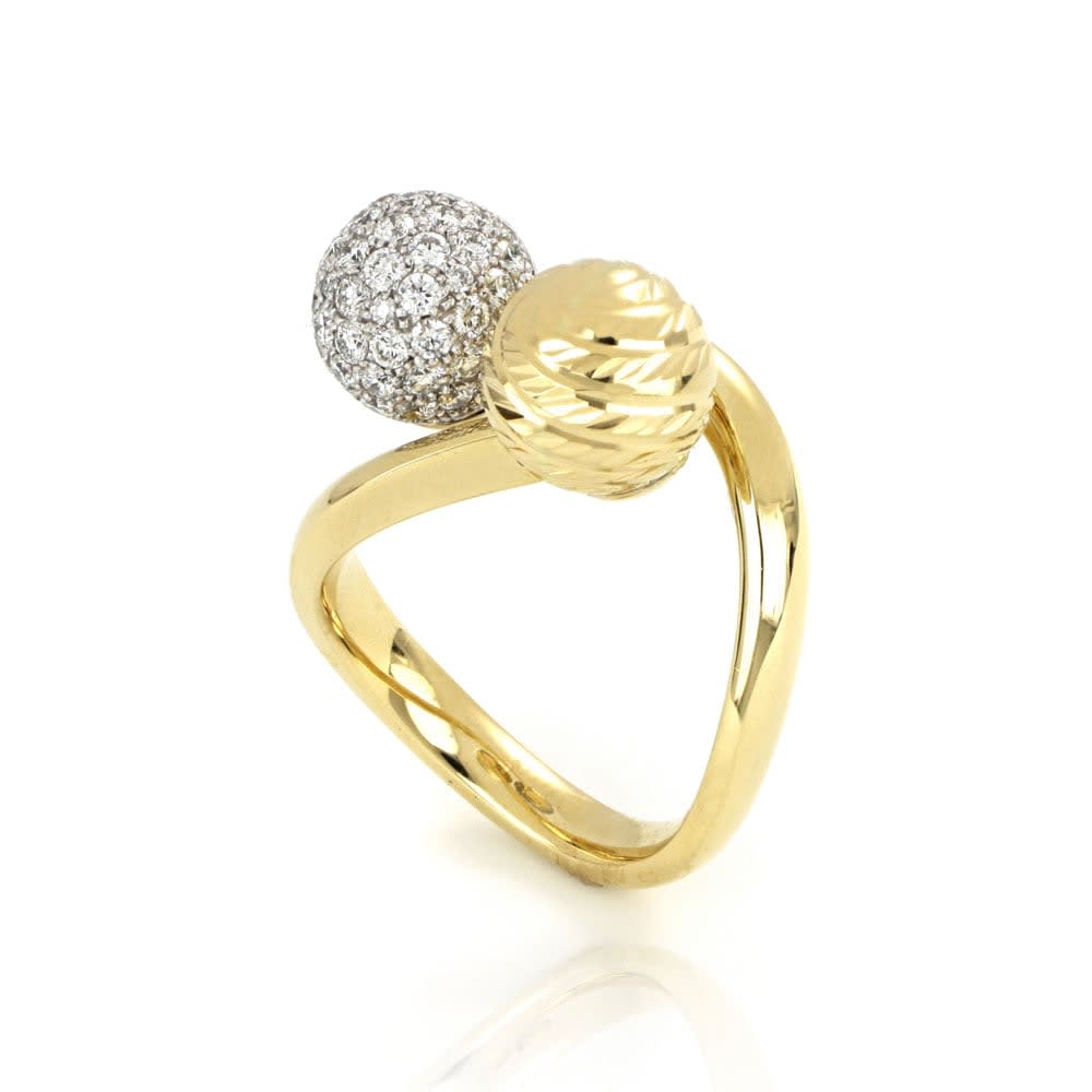 Two Sphere Ring With Yellow Gold And White Diamond | Temple & Grace AU