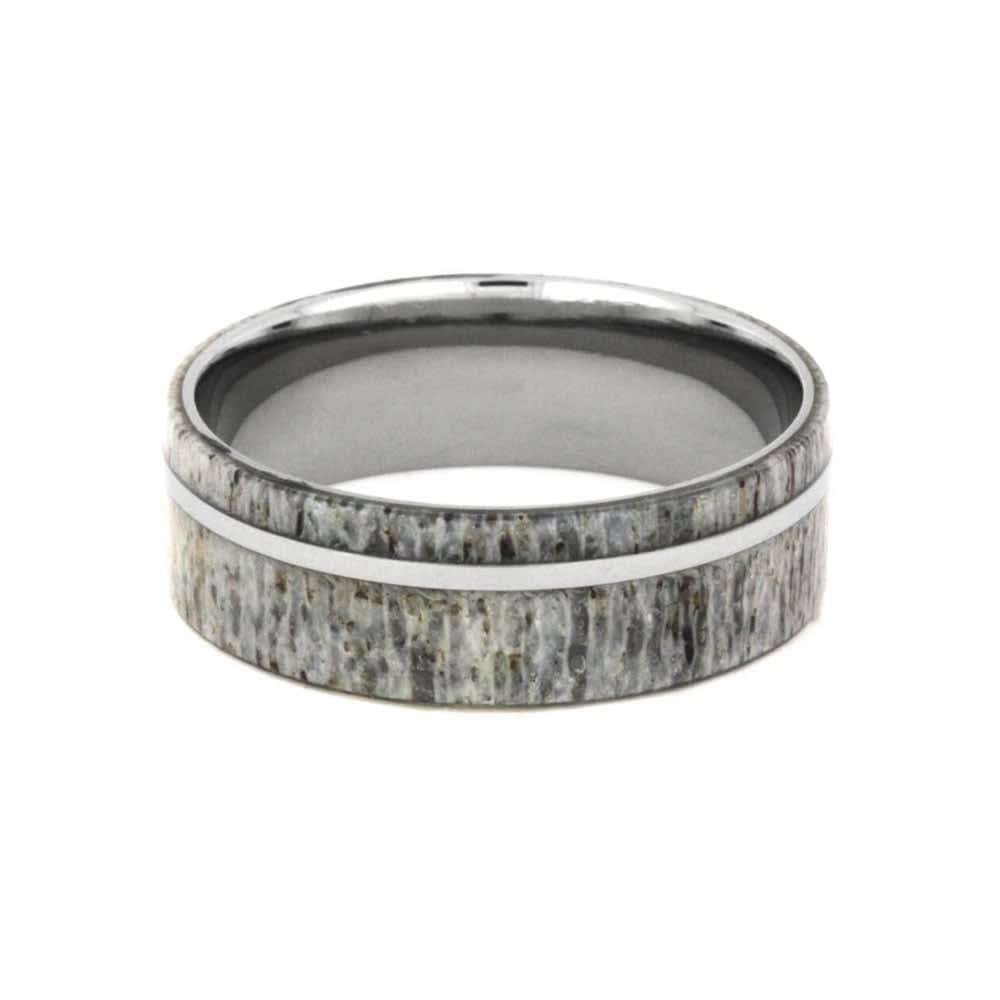Titanium Mens Wedding Band With Deer Antler Overlay | Temple & Grace AU