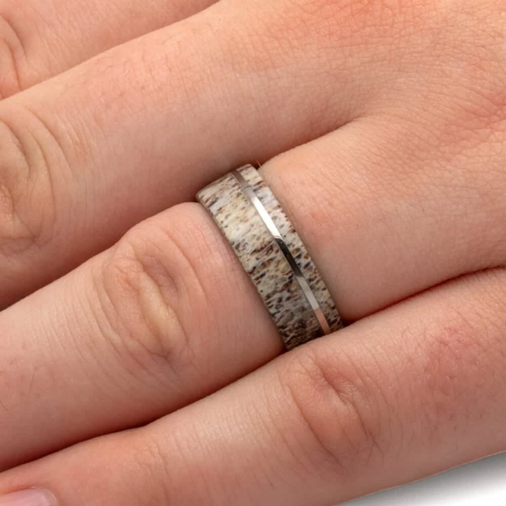 Titanium Mens Wedding Band With Deer Antler Overlay | Temple & Grace UK